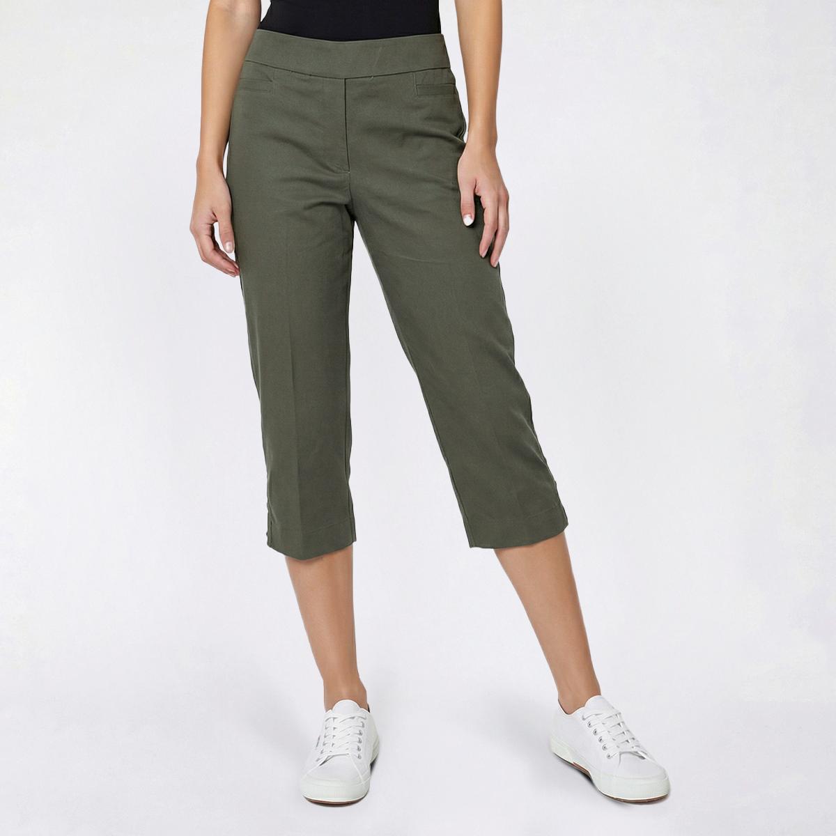 Click here for Plus Size Napa Valley Solid 3-Bar Hem Detail Capri... prices